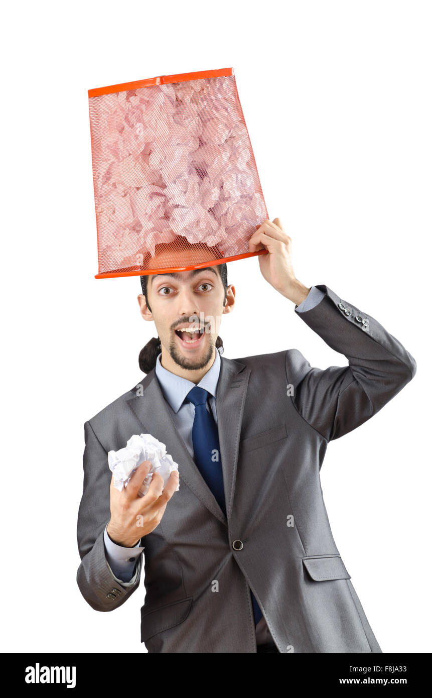 Man with lots of wasted paper Stock Photo - Alamy