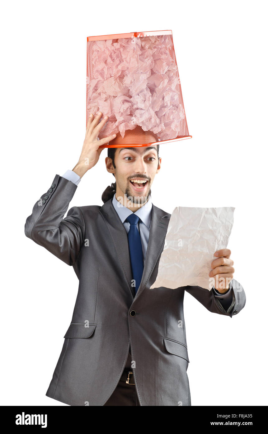 Man with lots of wasted paper Stock Photo - Alamy