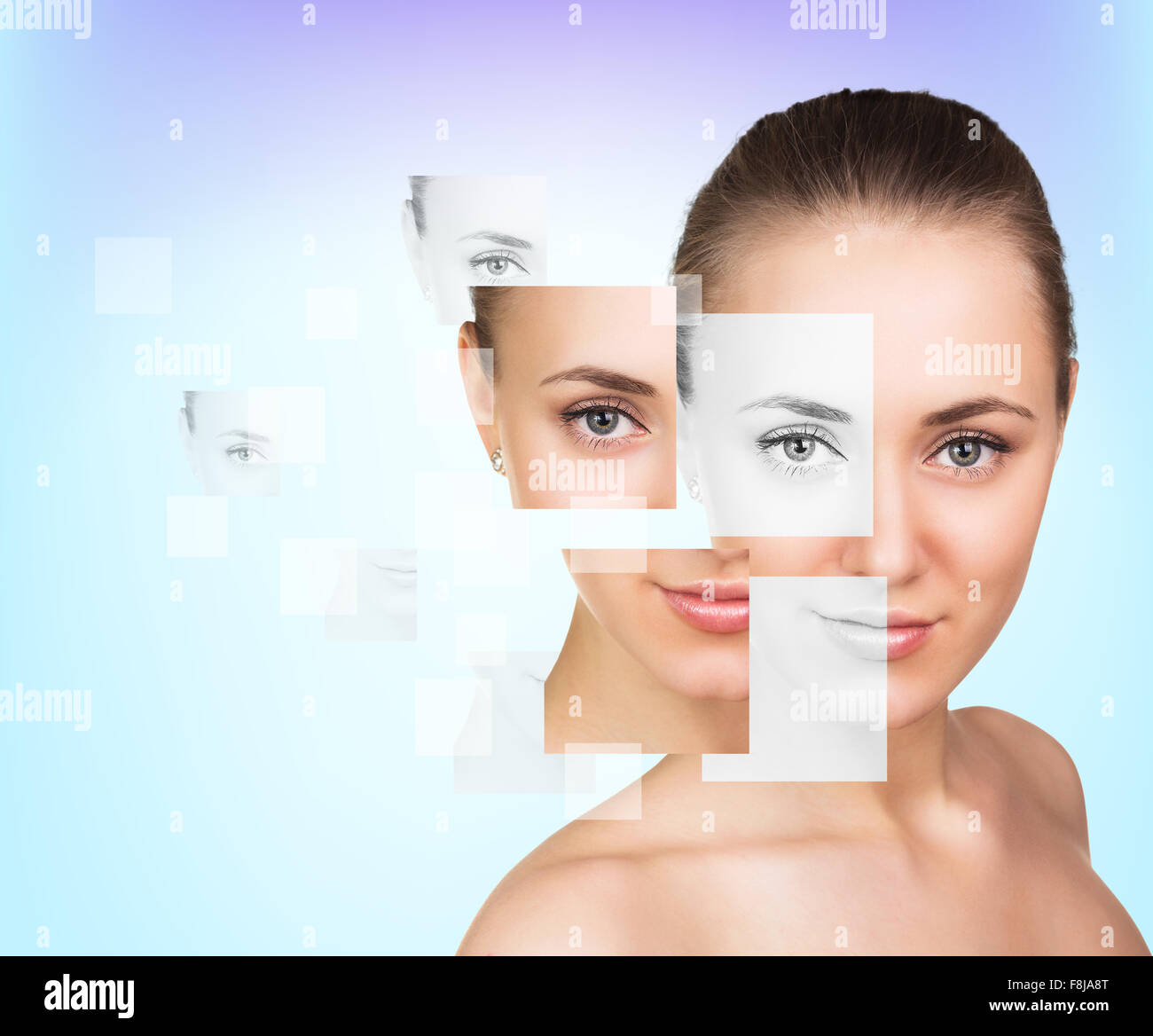 Perfect female face made from faces parts .Plastic surgery concept ...