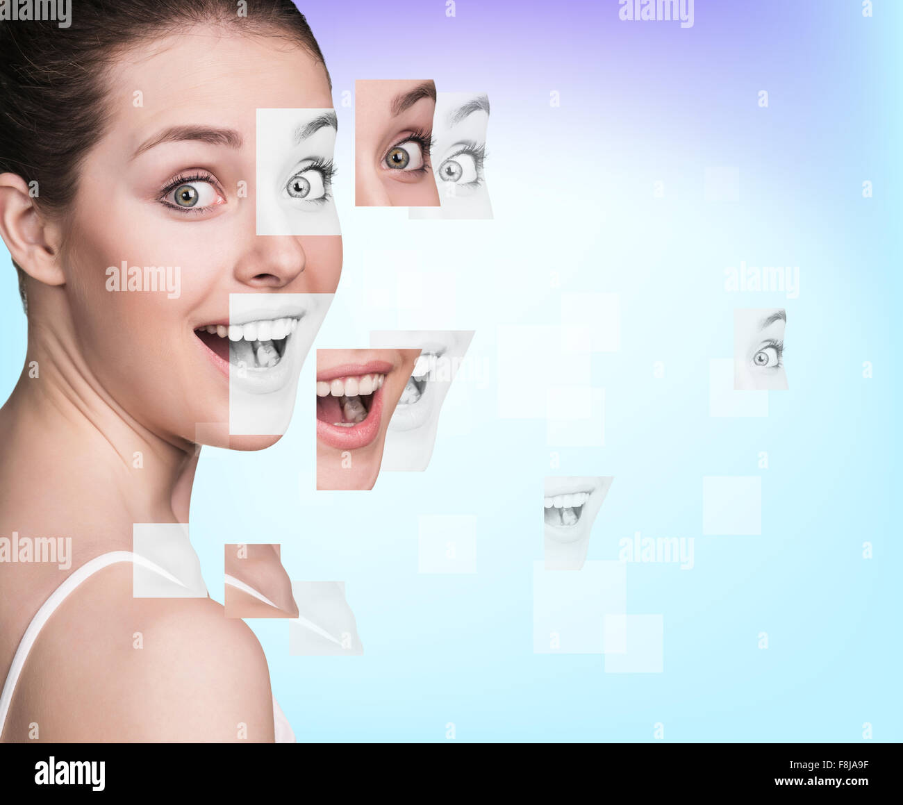 Perfect female face made from faces parts .Plastic surgery concept ...