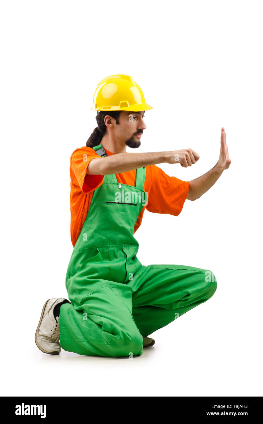 Construction worker isolated on the white Stock Photo - Alamy