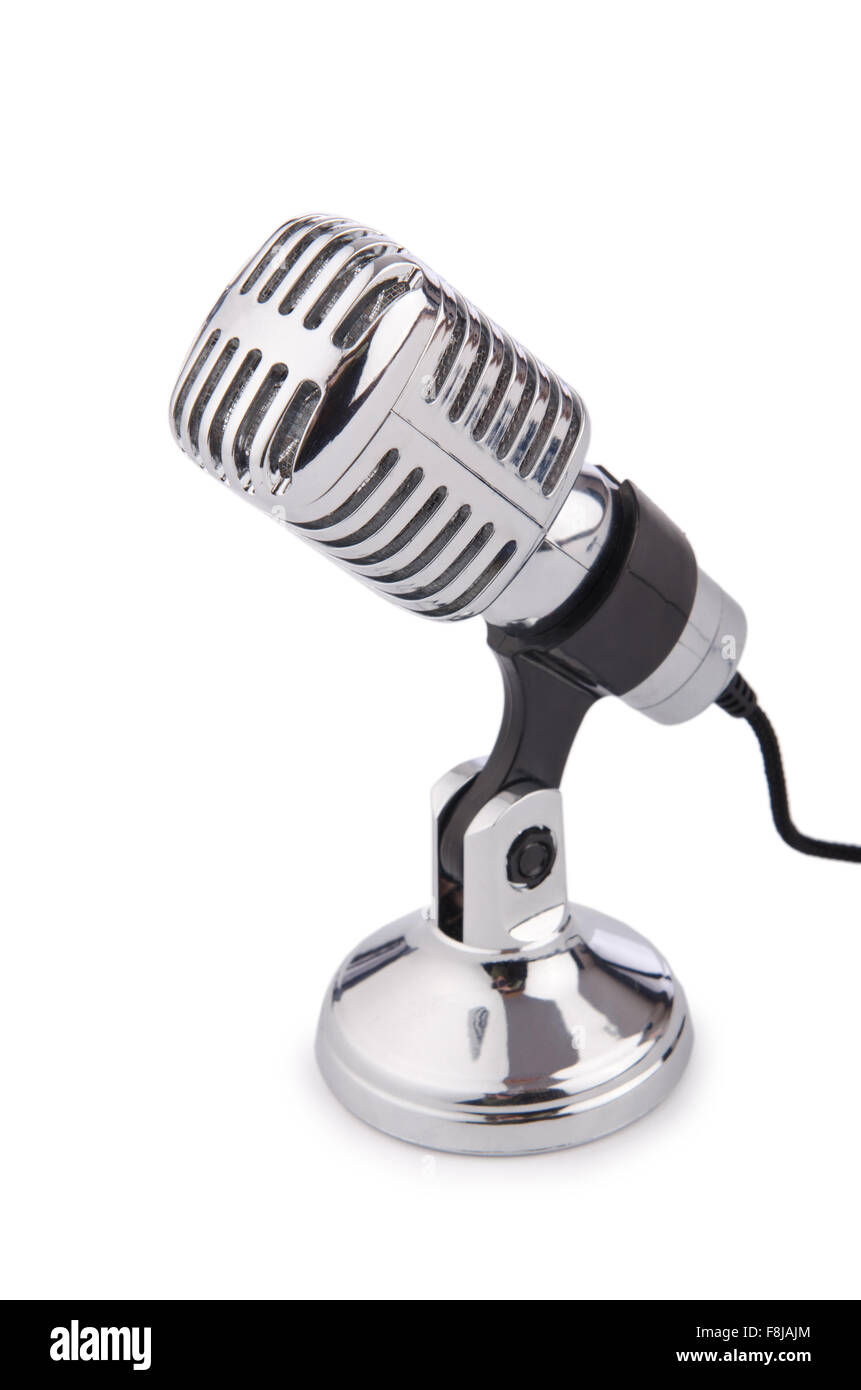 Retro vintage microphone isolated on white Stock Photo - Alamy