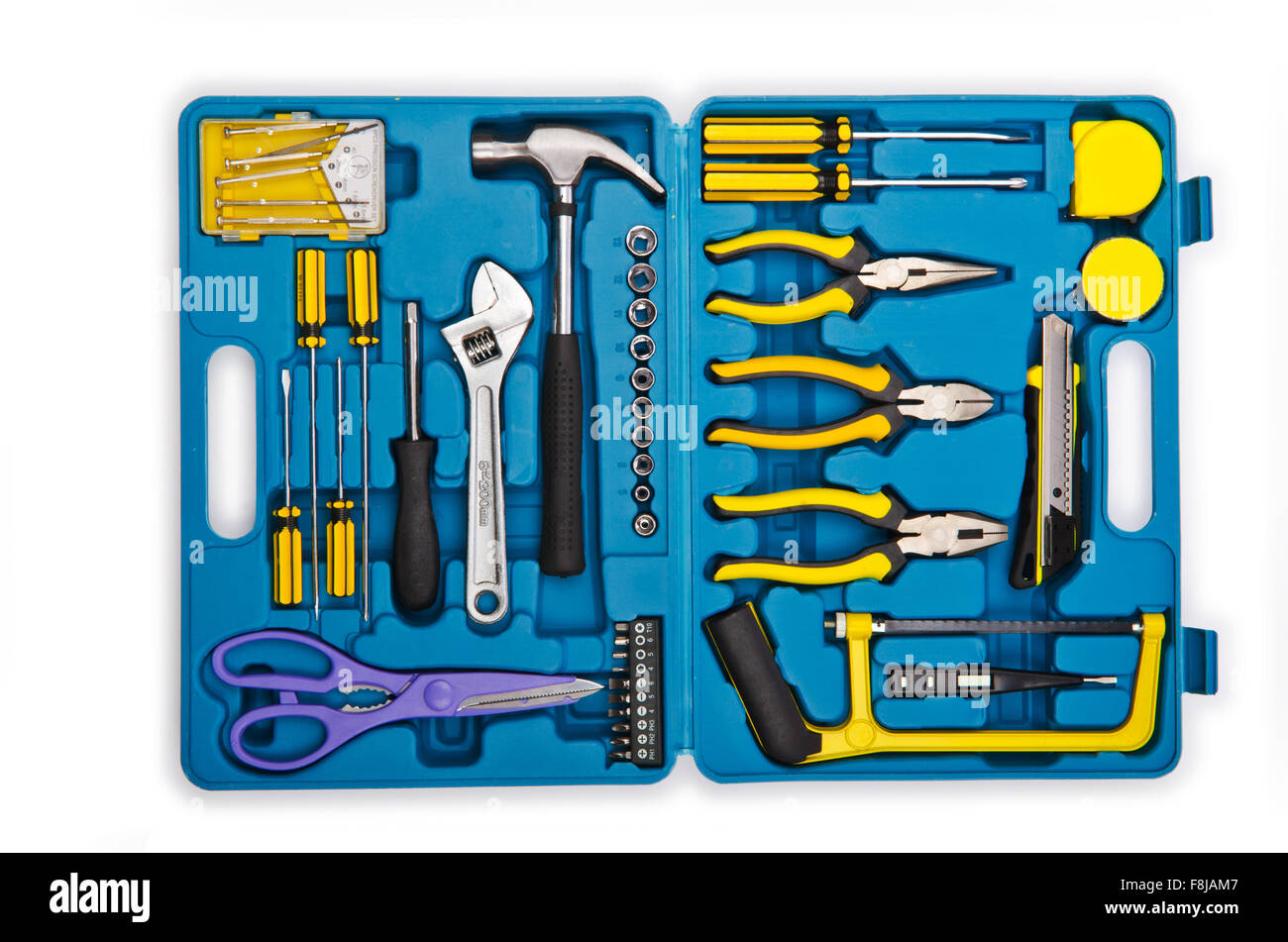 Toolkit with many tools isolated on white Stock Photo - Alamy