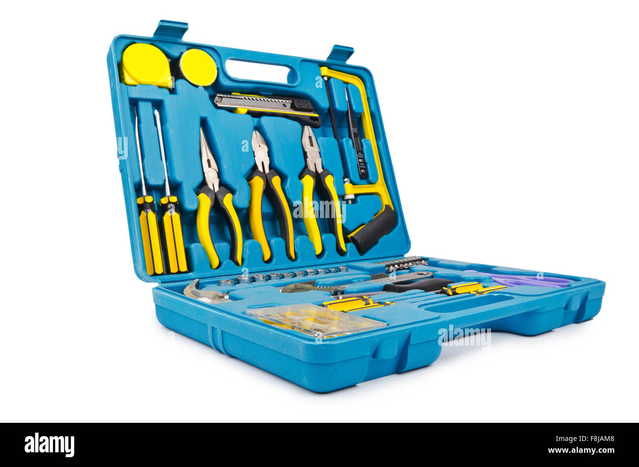 Toolkit with many tools isolated on white Stock Photo - Alamy
