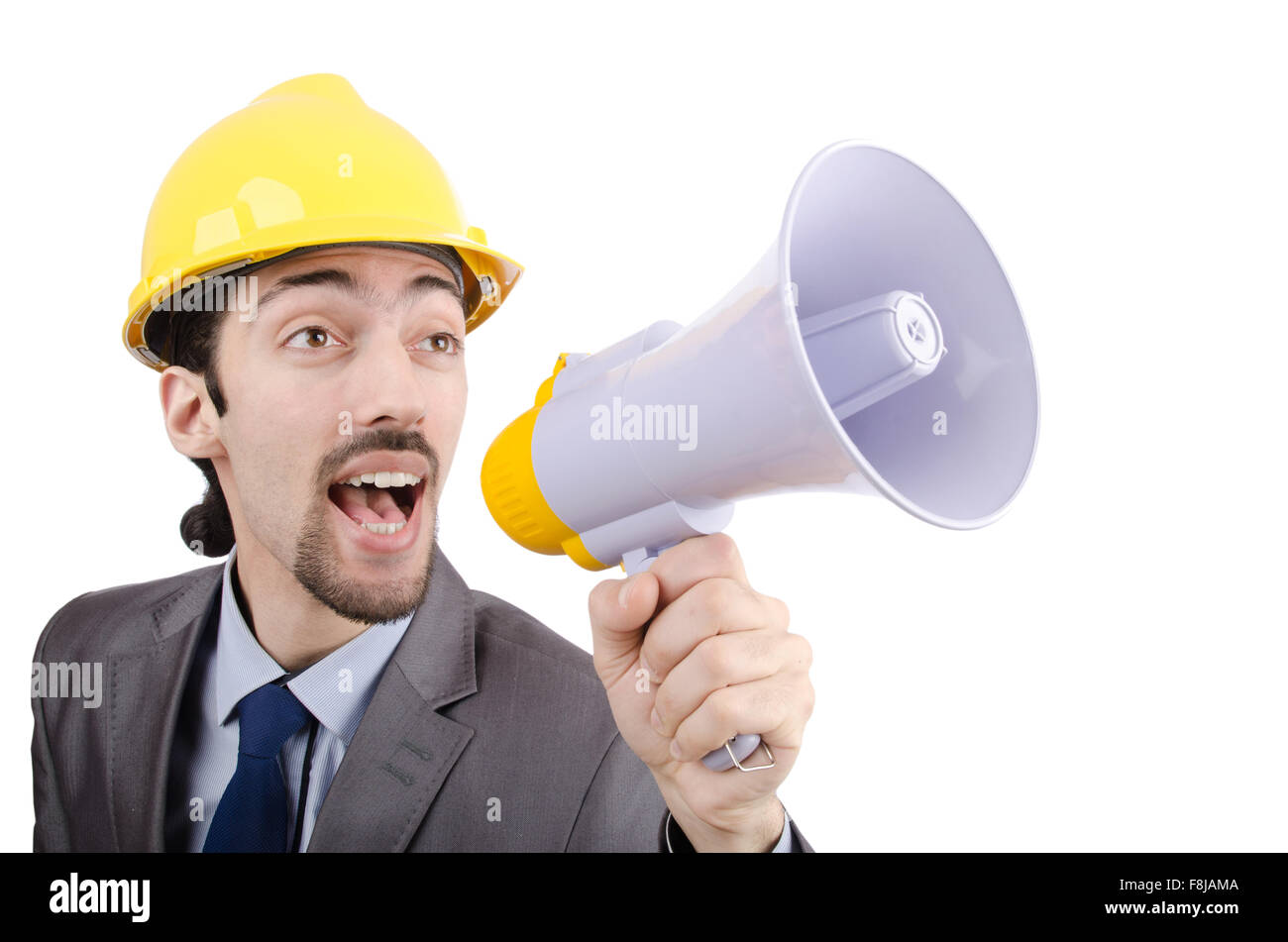 Man shouting and yelling with loudspeaker Stock Photo - Alamy