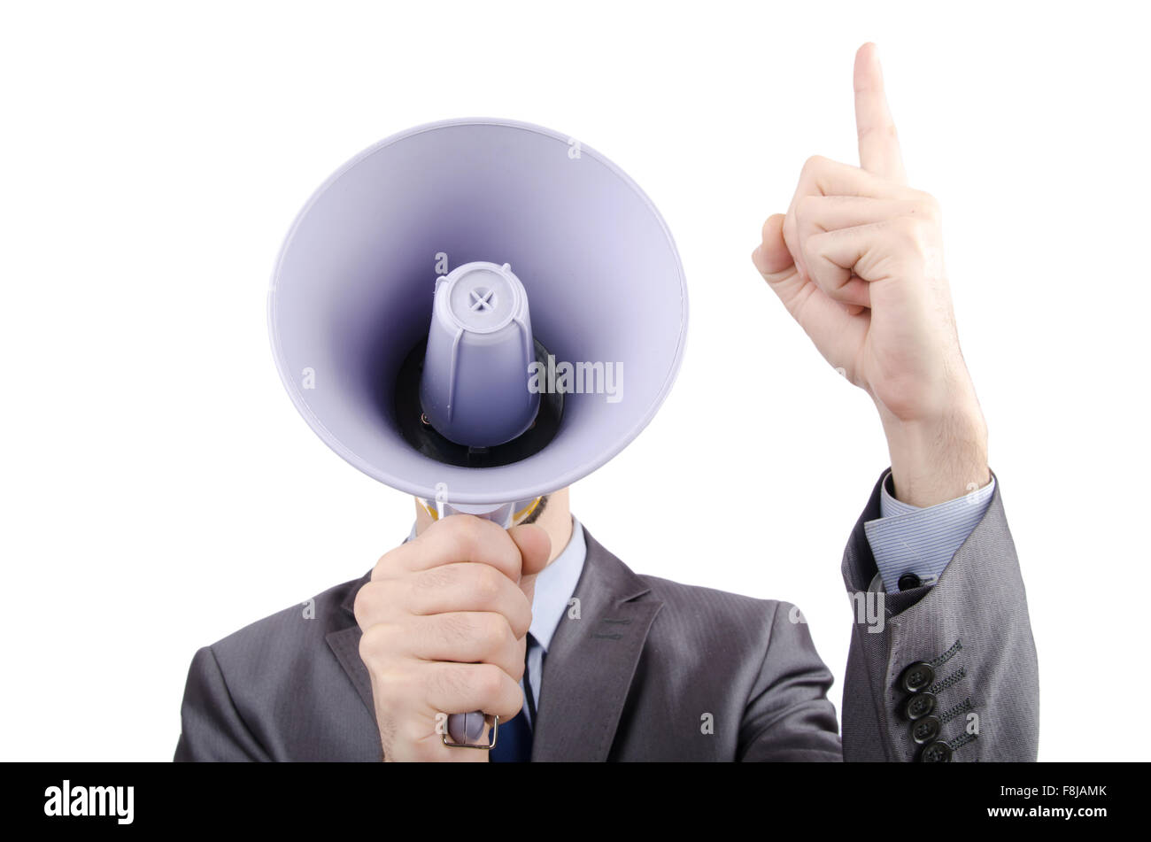 Man shouting and yelling with loudspeaker Stock Photo - Alamy
