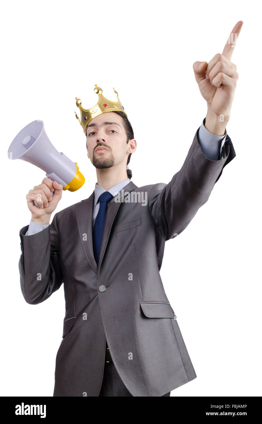 Man shouting and yelling with loudspeaker Stock Photo - Alamy