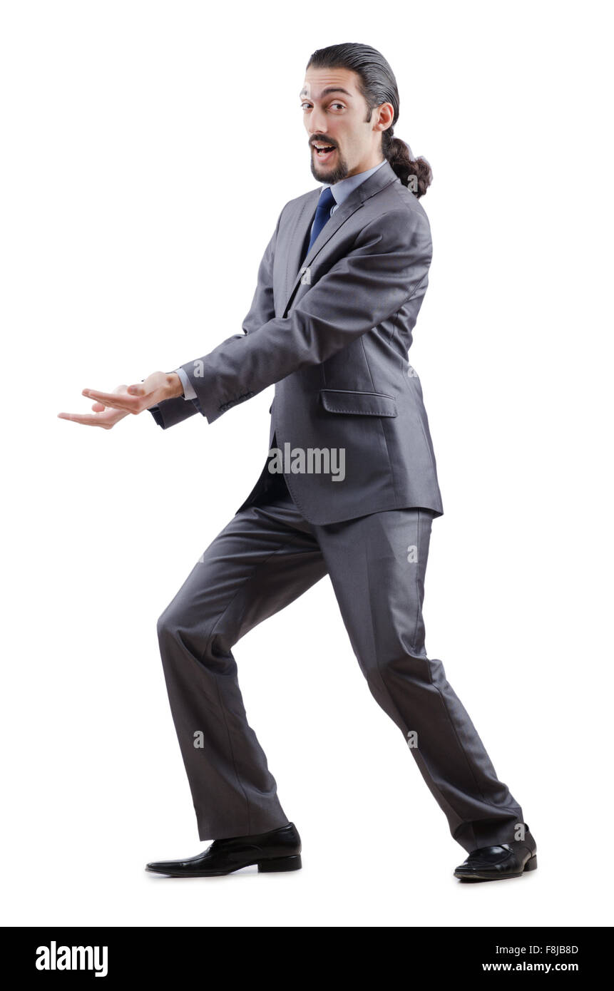 Businessman pushing away virtual obstacles Stock Photo - Alamy
