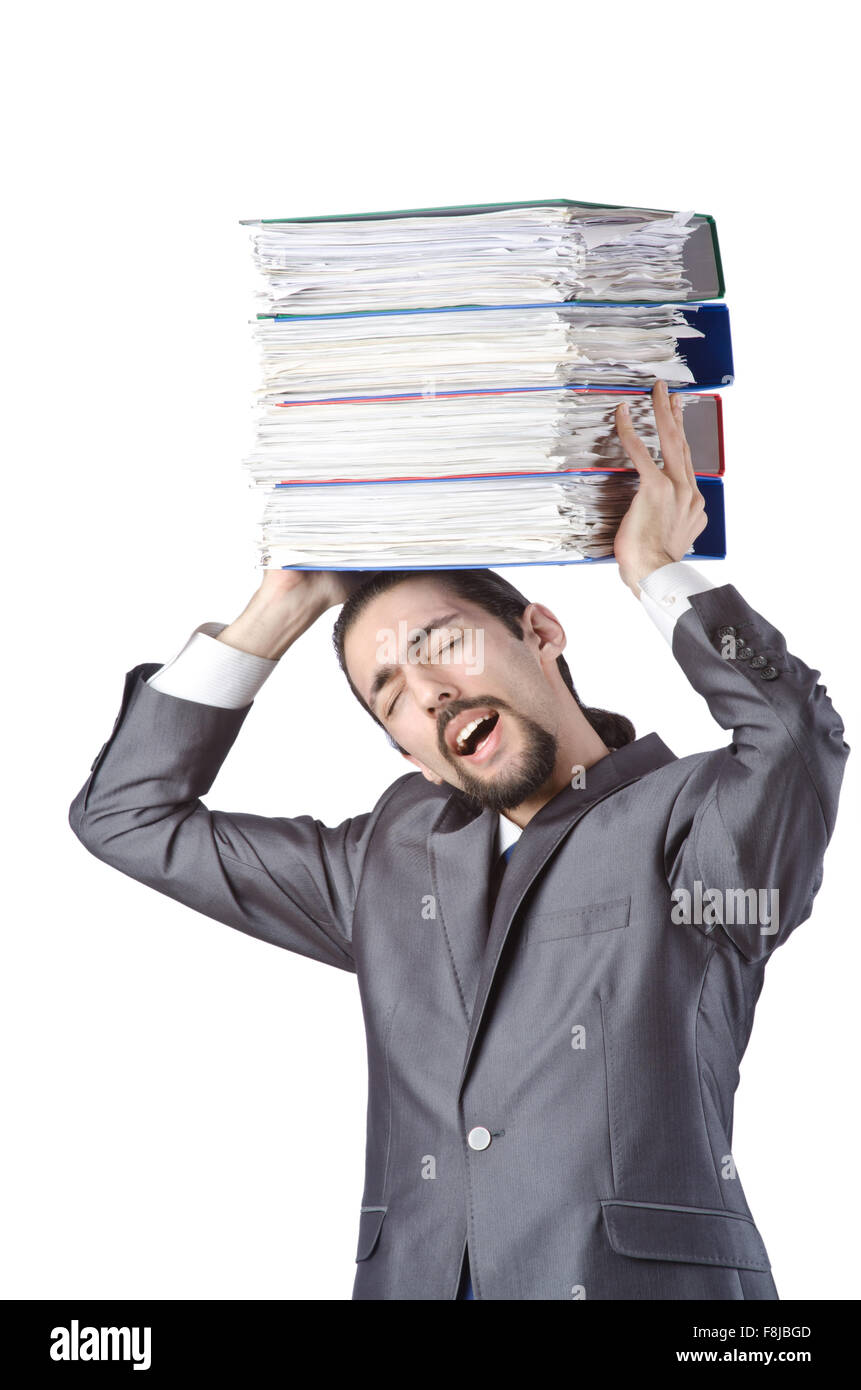 Businessman with stack of folders Stock Photo - Alamy