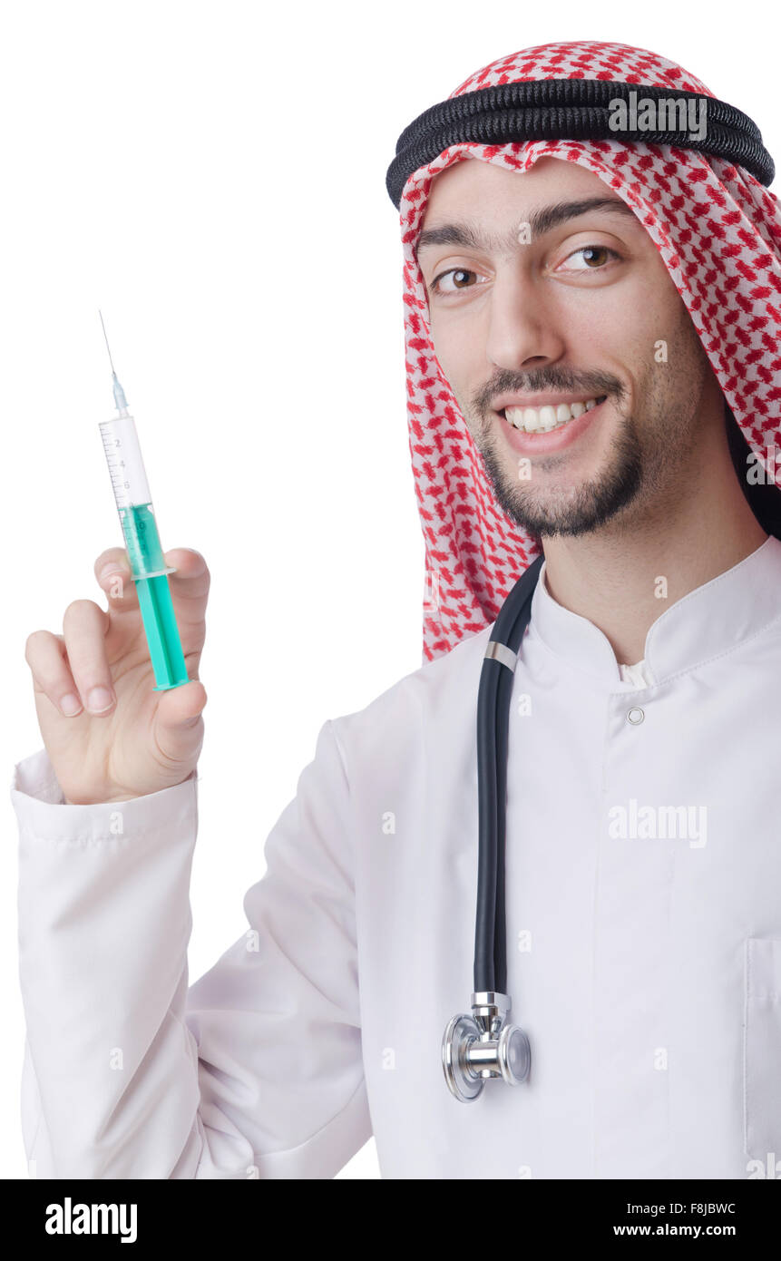 Young arab doctor isolated on white Stock Photo - Alamy