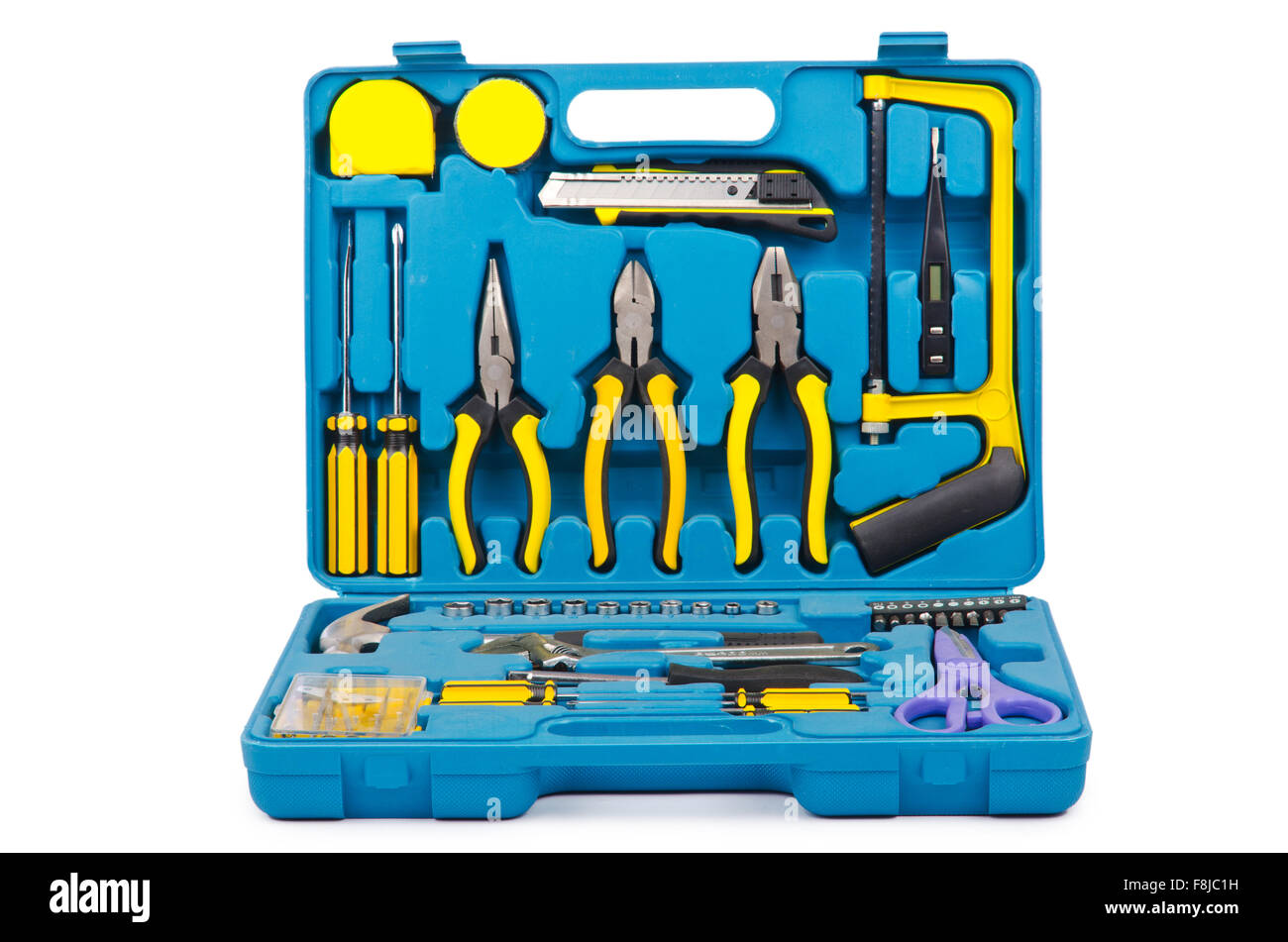 Toolkit with many tools isolated on white Stock Photo - Alamy