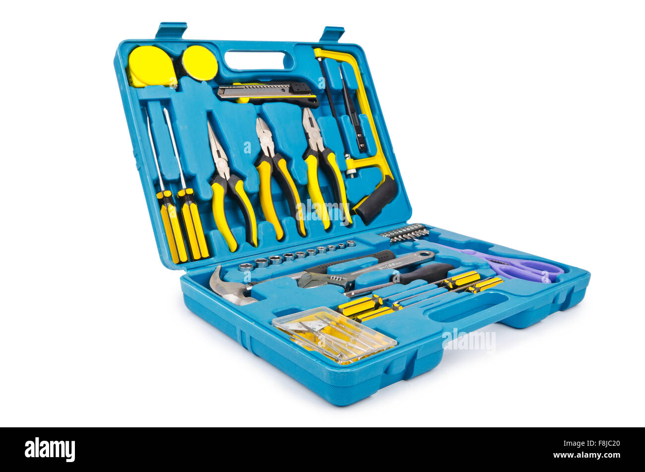 Toolkit with many tools isolated on white Stock Photo - Alamy