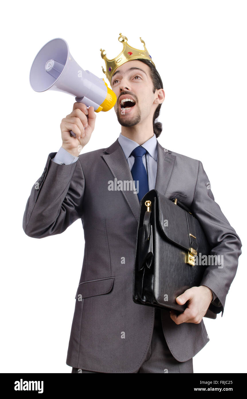 Man shouting and yelling with loudspeaker Stock Photo - Alamy
