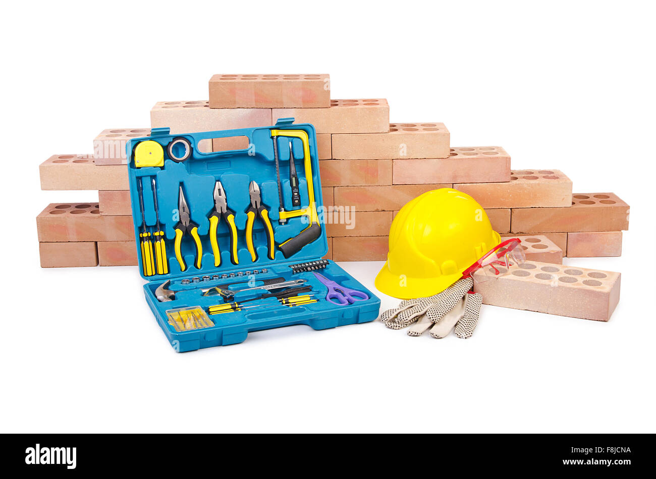 Construction concept with helmet and toolkit Stock Photo - Alamy