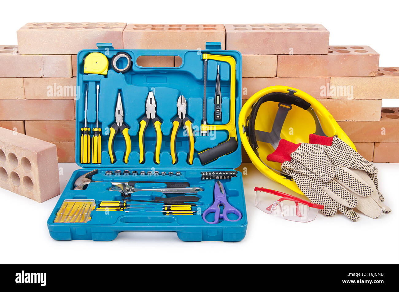 Construction concept with helmet and toolkit Stock Photo - Alamy