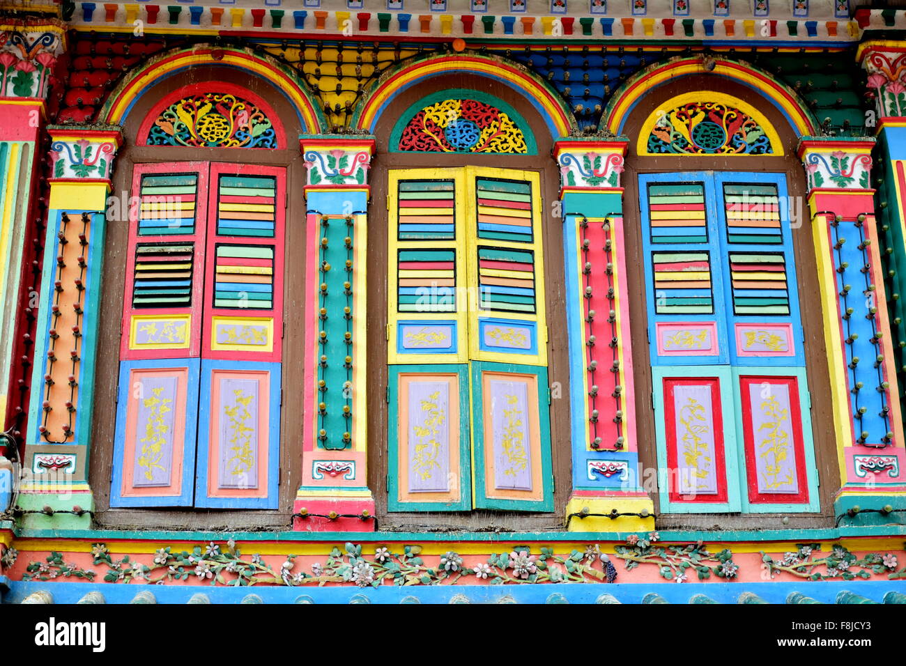 Colorful windows at Little India Art Belt, Singapore Stock Photo - Alamy
