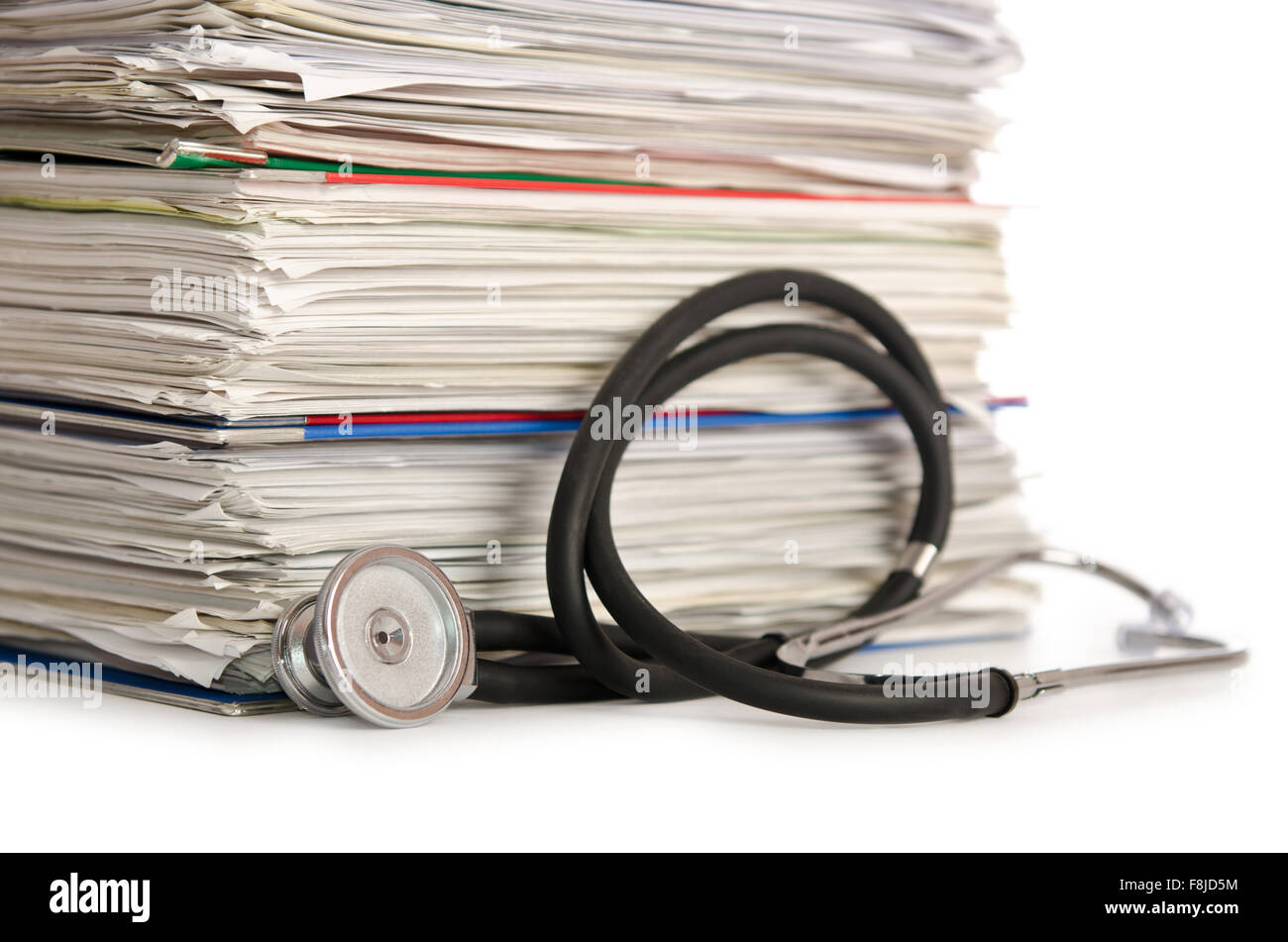 Stack of papers with stethoscope Stock Photo - Alamy