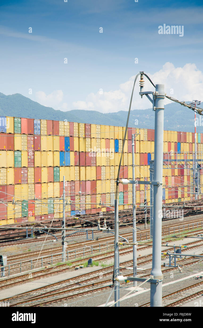Stacks of containers at the loading port Stock Photo - Alamy