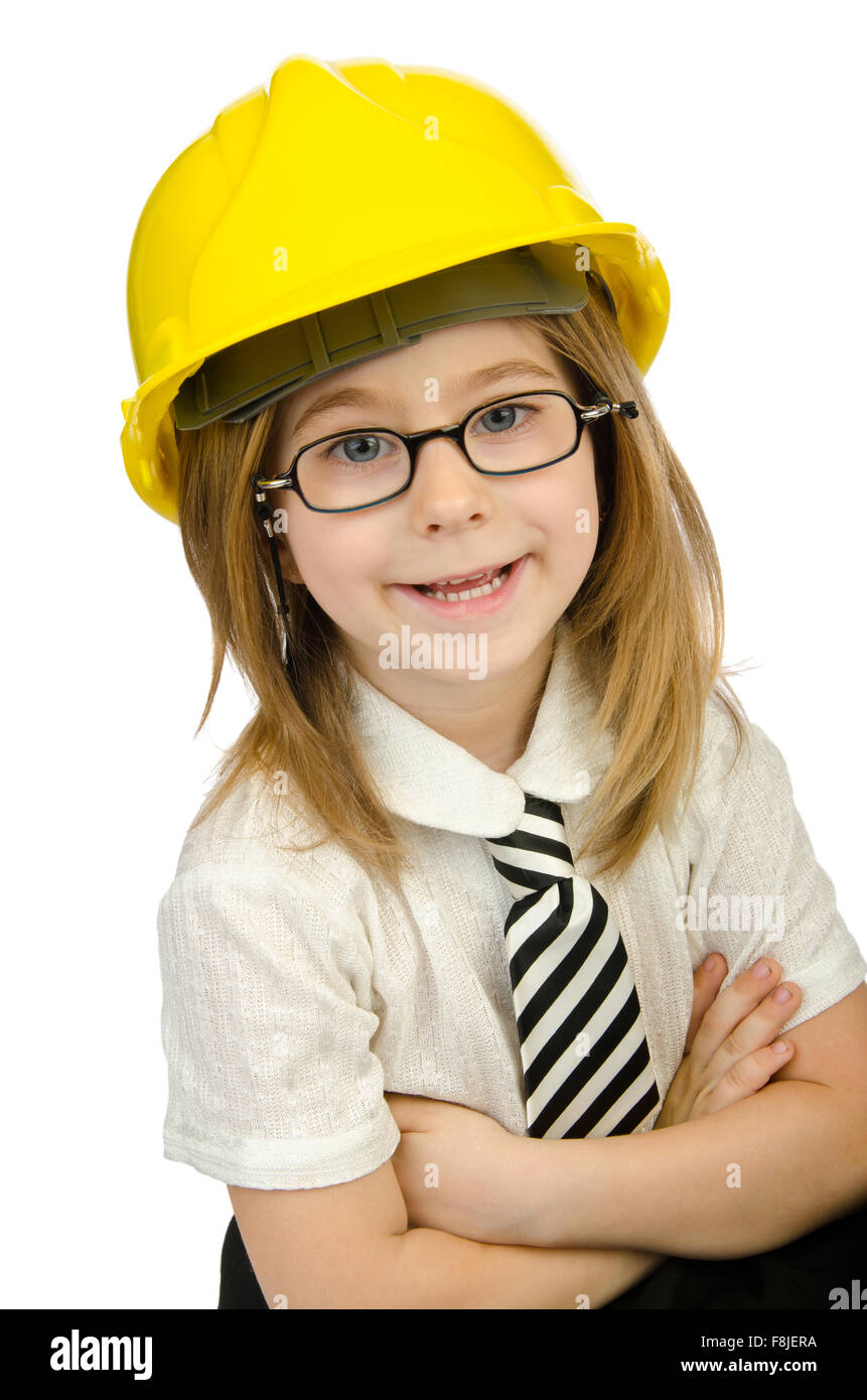 Cute girl with helmet on white Stock Photo - Alamy