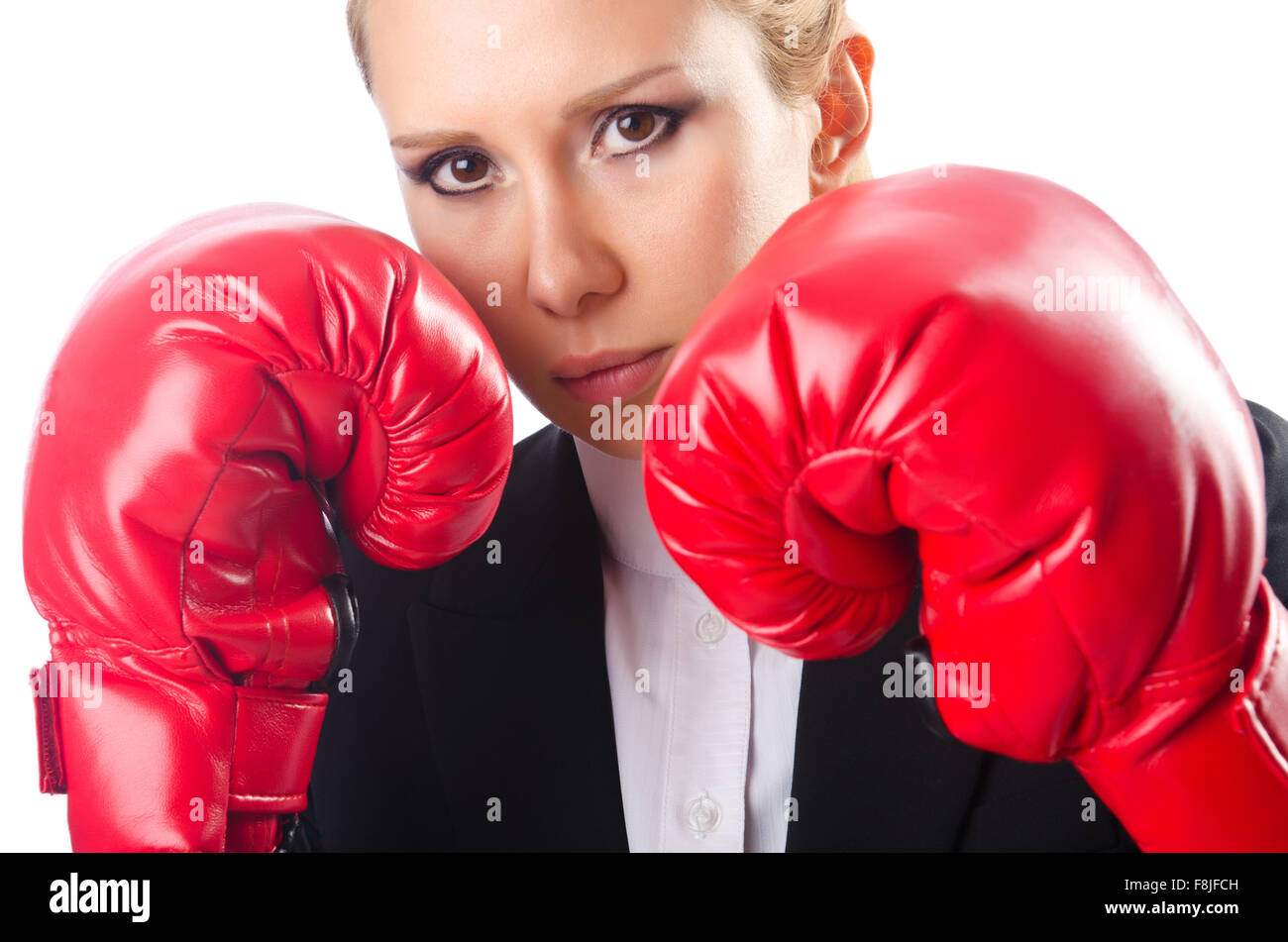 Woman boxer isolated on white Stock Photo - Alamy