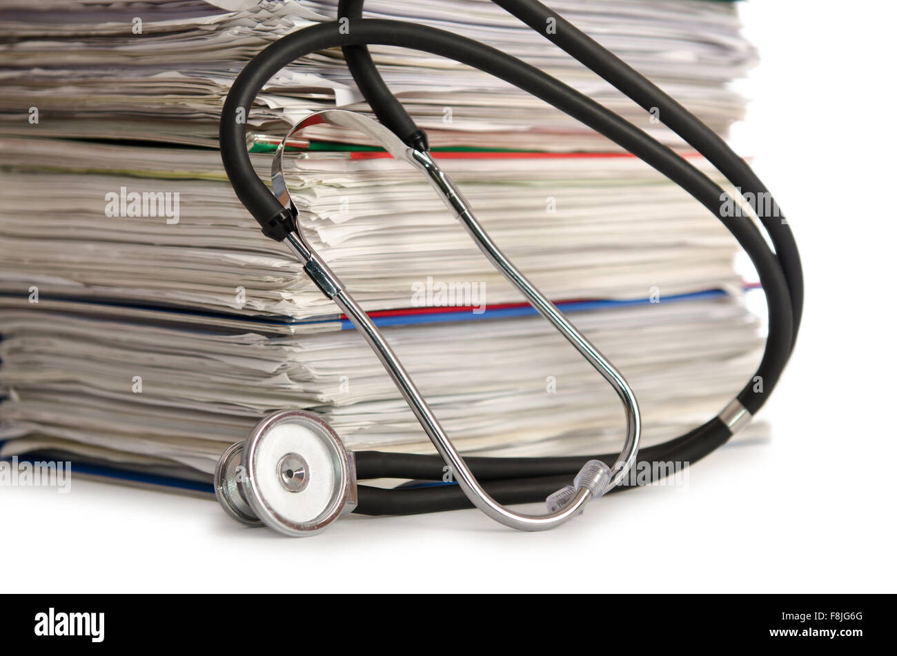 Stack of papers with stethoscope Stock Photo - Alamy