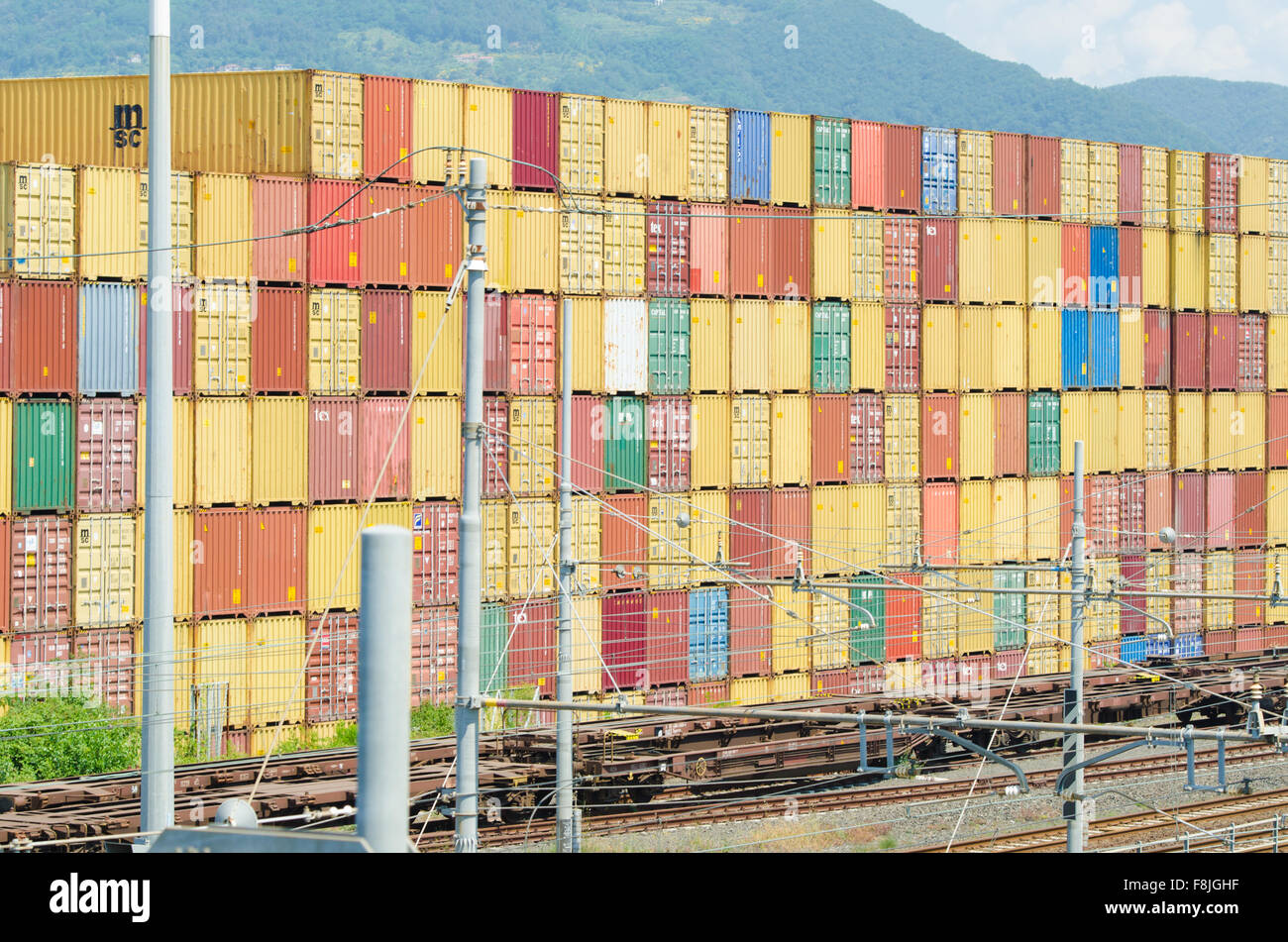 Stacks of containers at the loading port Stock Photo - Alamy
