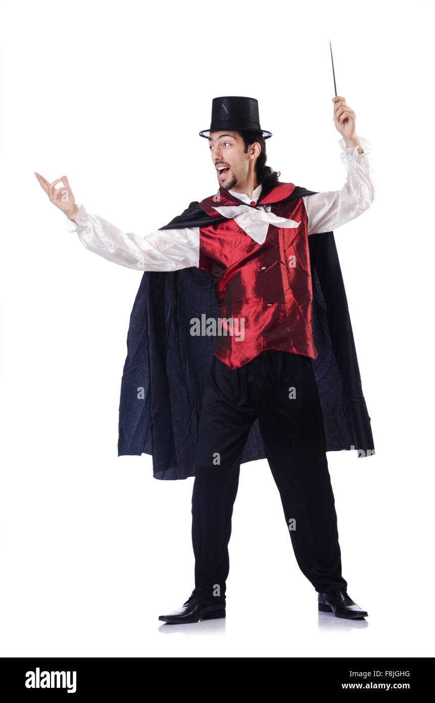 Magician isolated on the white background Stock Photo - Alamy