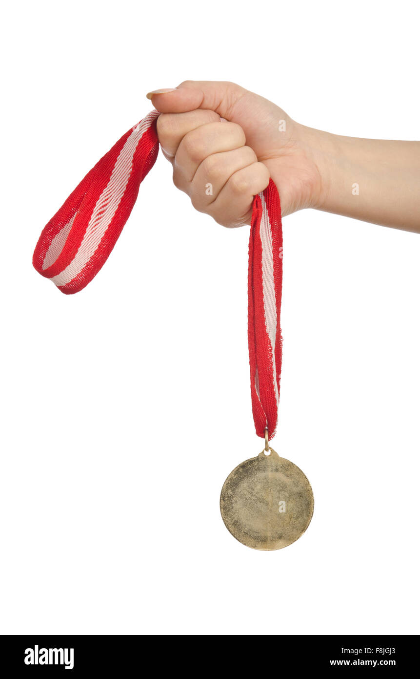 Holding gold olympic medal Cut Out Stock Images & Pictures - Alamy