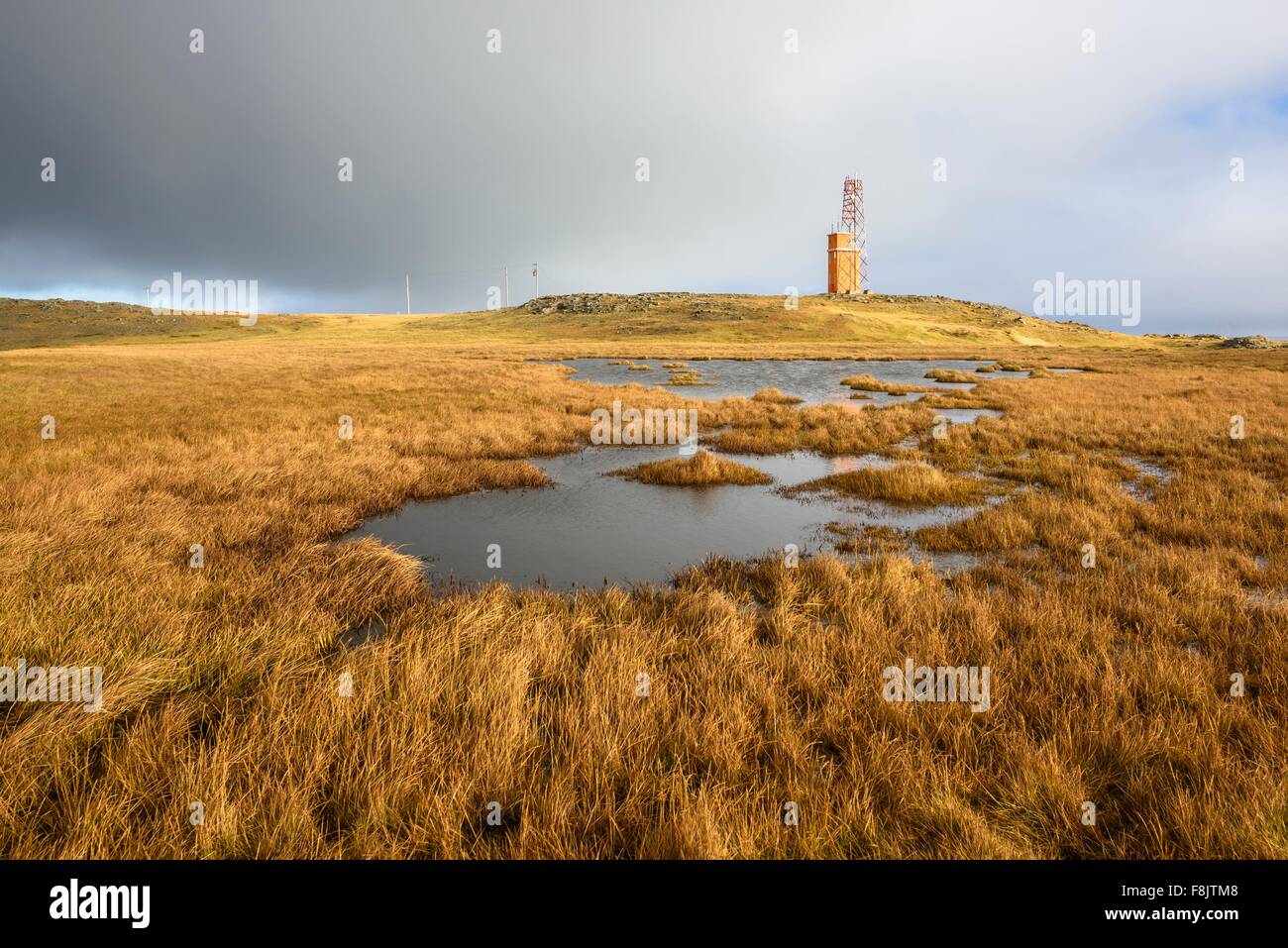Marsh and tower, Hvalnestangi, Iceland Stock Photo - Alamy