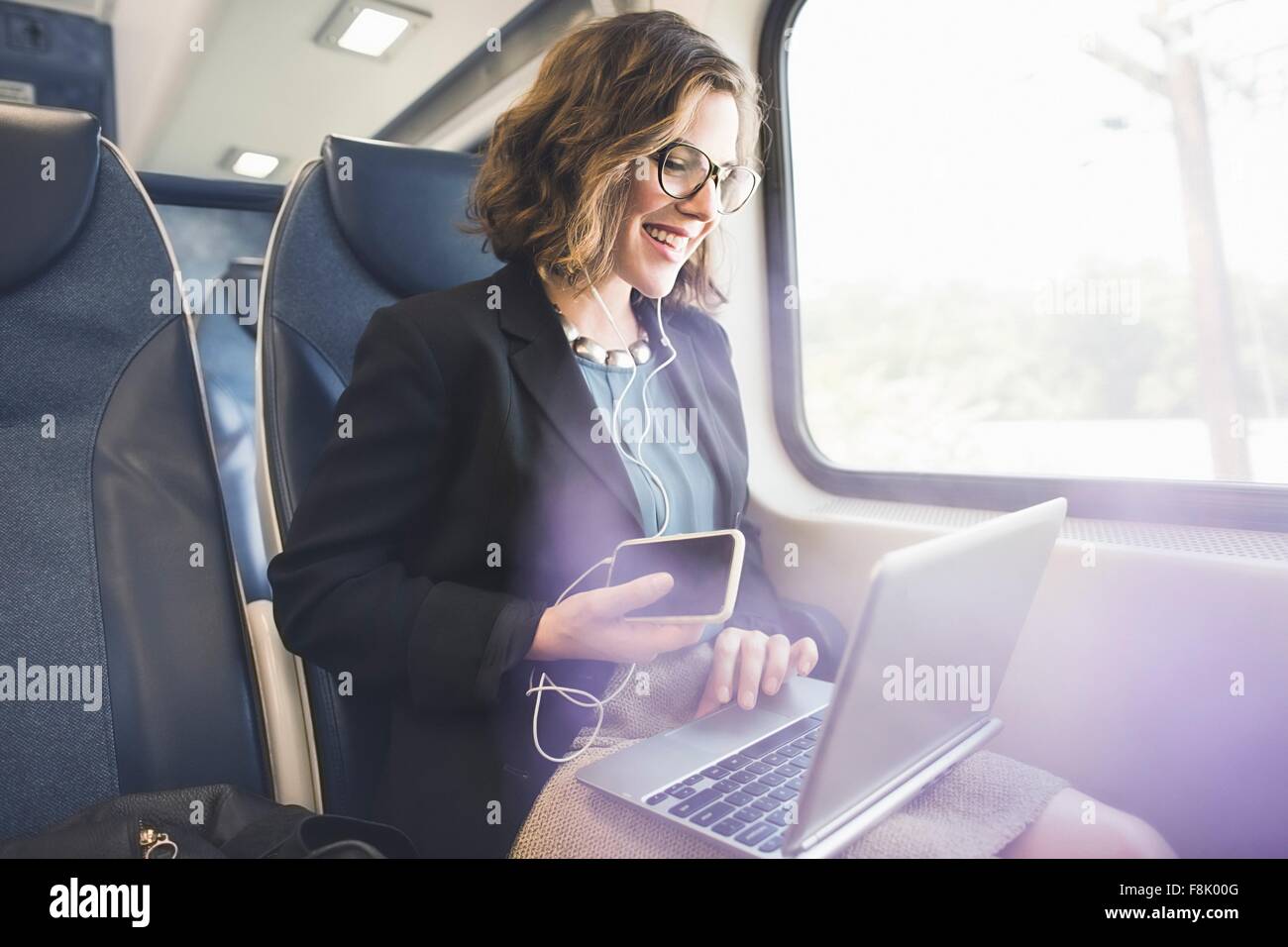 Woman smartphone train hi-res stock photography and images - Alamy