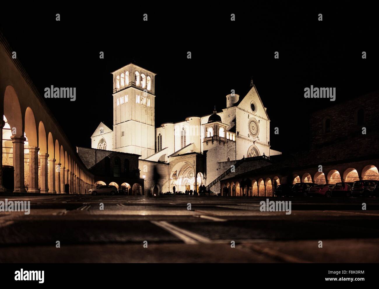Floodlit church at night, Assisi, Italy Stock Photo - Alamy