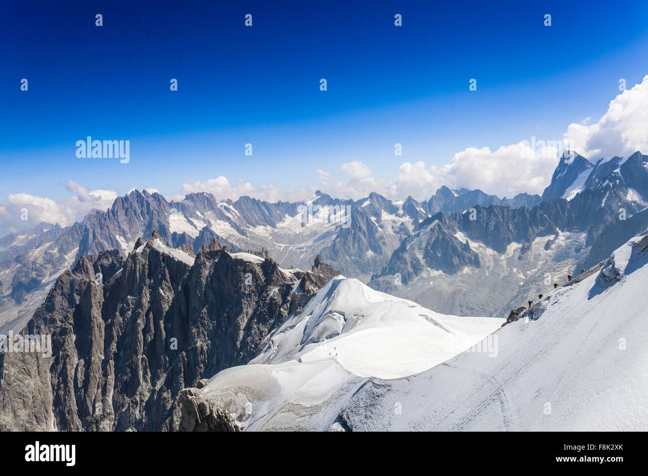 Elevated view of snow covered mountains at Mont blanc, France Stock ...