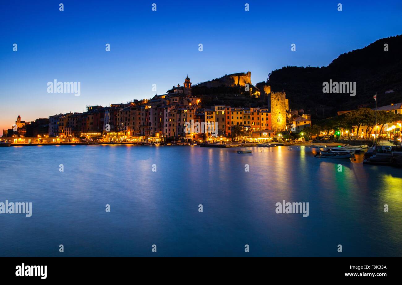 Coastal town of Porto Venere at night, Italy Stock Photo - Alamy
