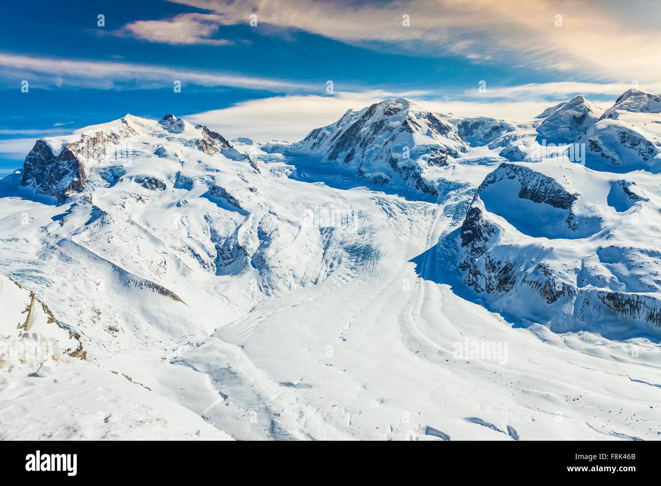 Elevated view of snow covered Monta Rosa, Switzerland Stock Photo - Alamy