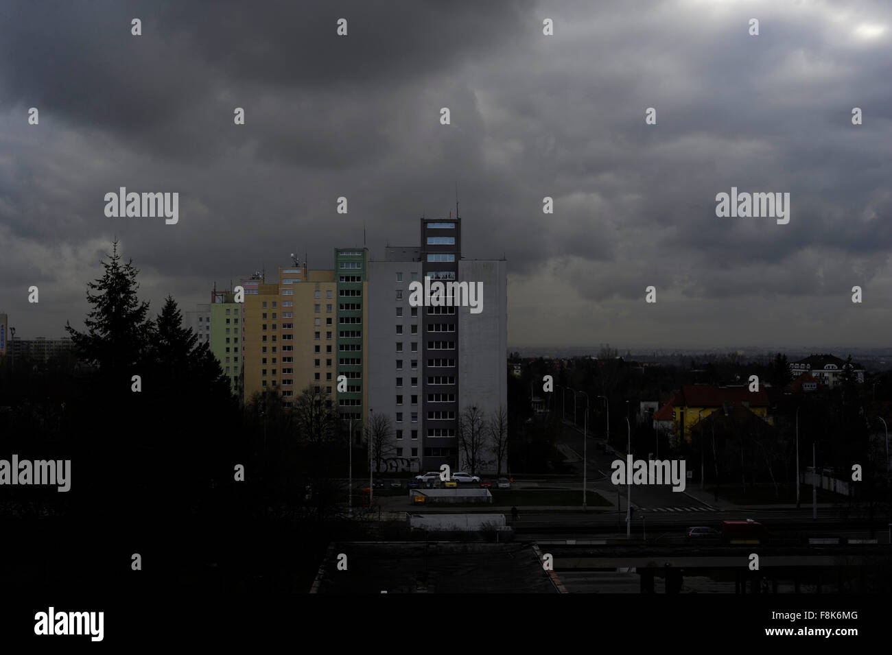 Ex Soviet Union USSR architecture, block buildings. Outskirts of Prague ...