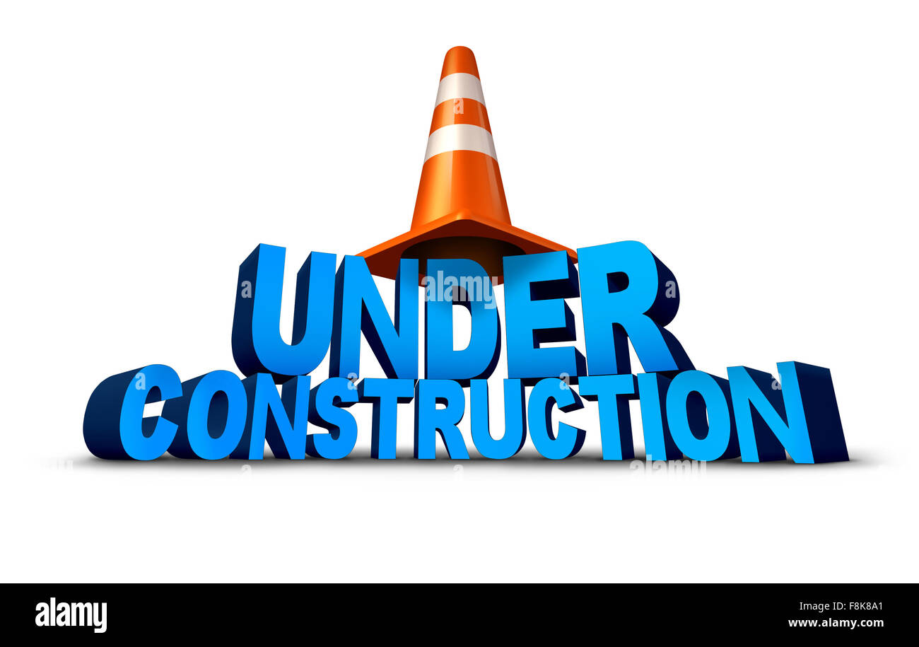 Under construction symbol as three dimensional text with a traffic cone ...