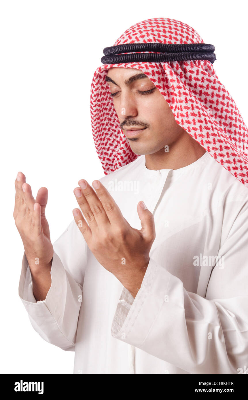 Arab man praying on white Stock Photo - Alamy