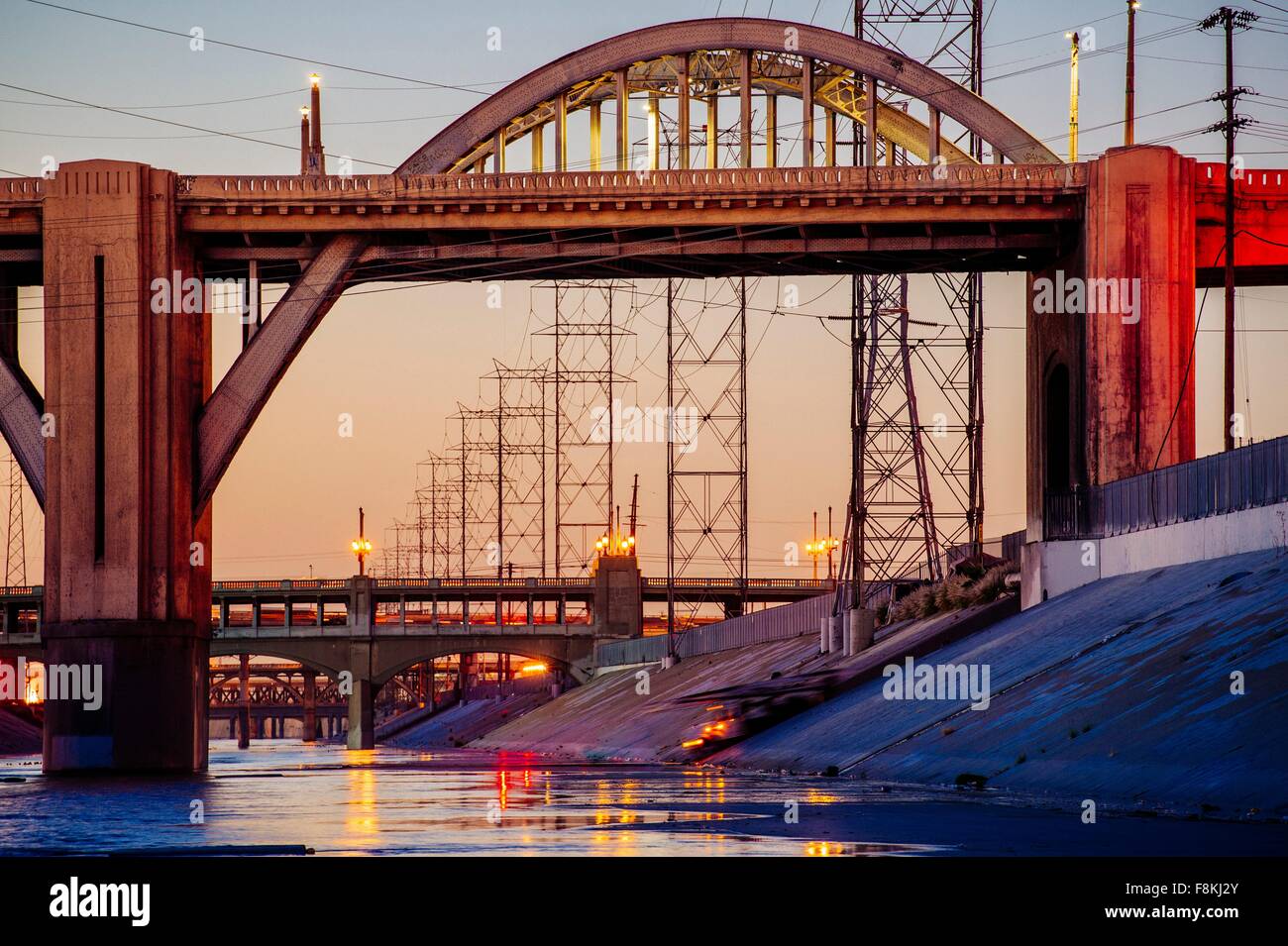 Los Angeles river embankment and 6th and 7th street bridges in the ...