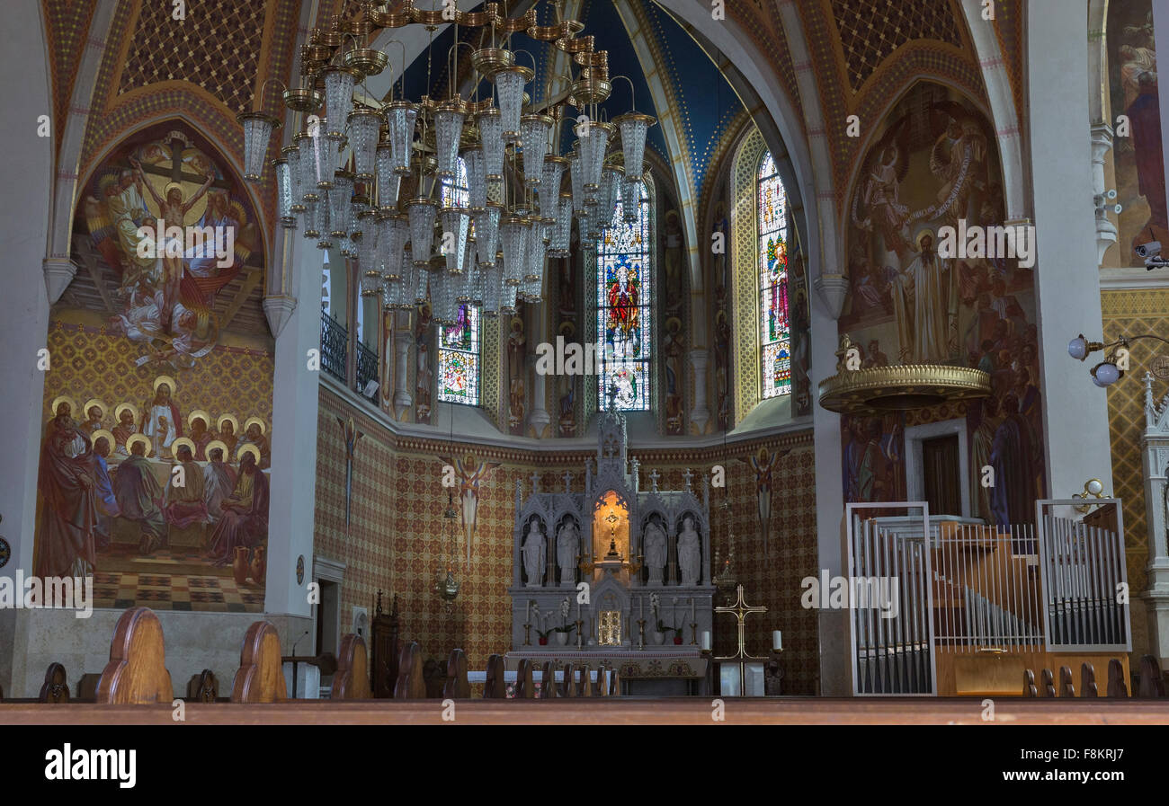 Neo Gothic Church of Saint Martin interior in Bled, Slovenia Stock ...