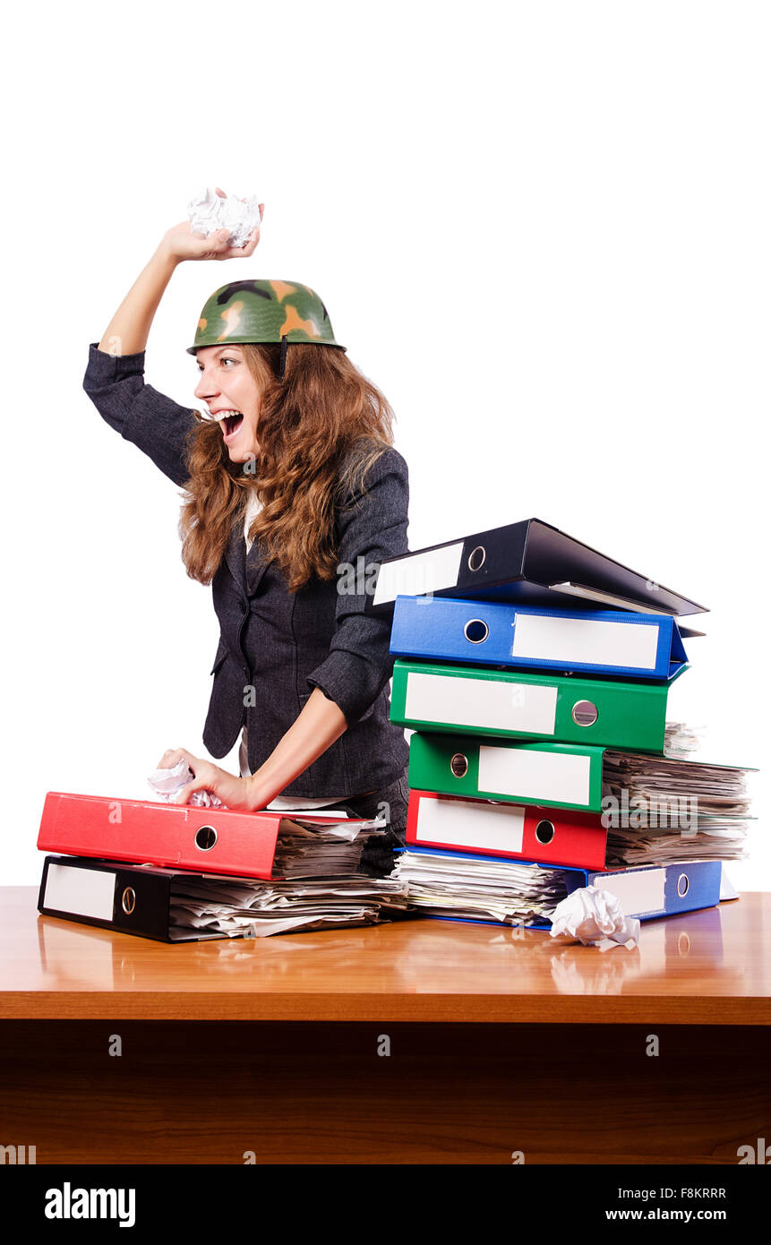 Office fight concept with female worker Stock Photo - Alamy