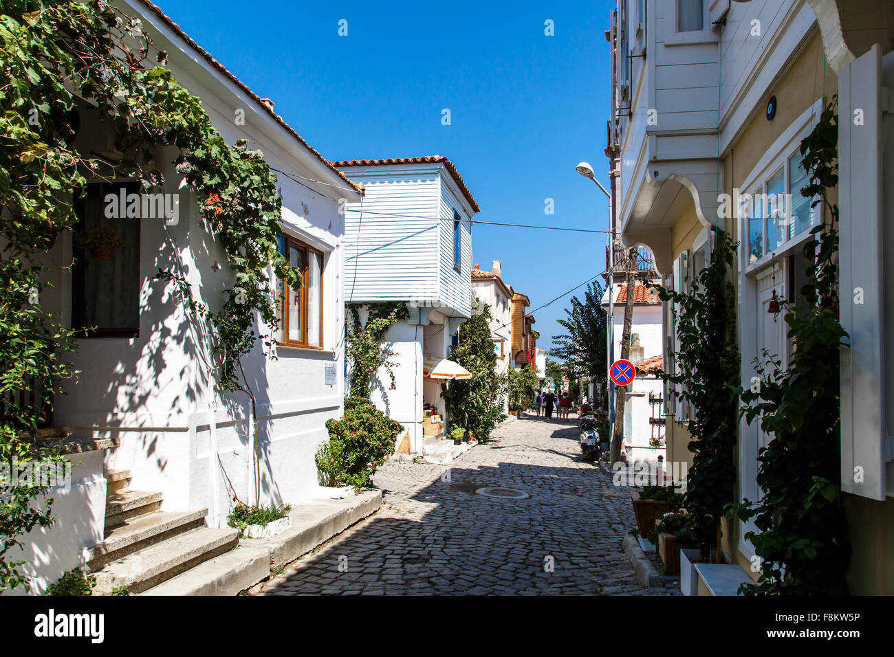 BOZCAADA, TURKEY - SEPTEMBER 14, 2015: View of street in Tenedos ...