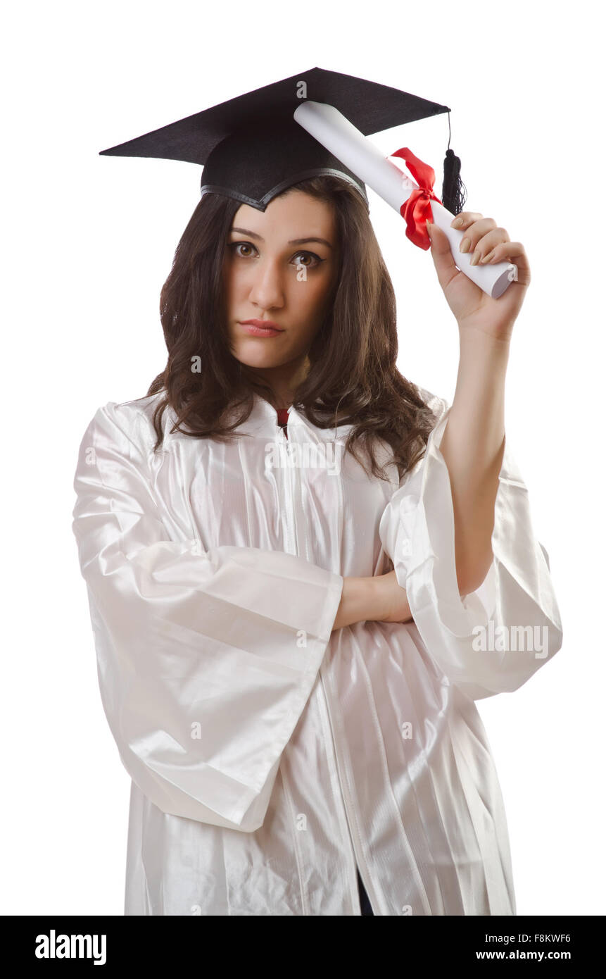 Graduate with diploma on white Stock Photo - Alamy