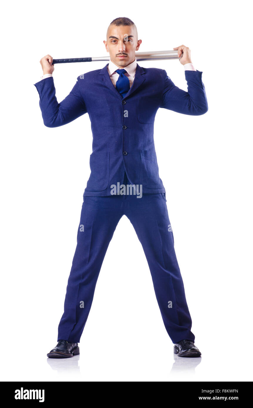 Handsome businessman with bat on white Stock Photo - Alamy