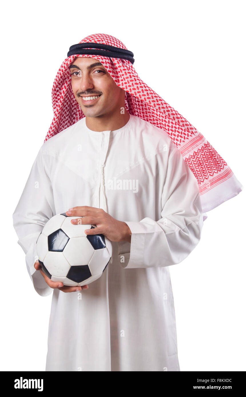Arab in football concept on white Stock Photo - Alamy