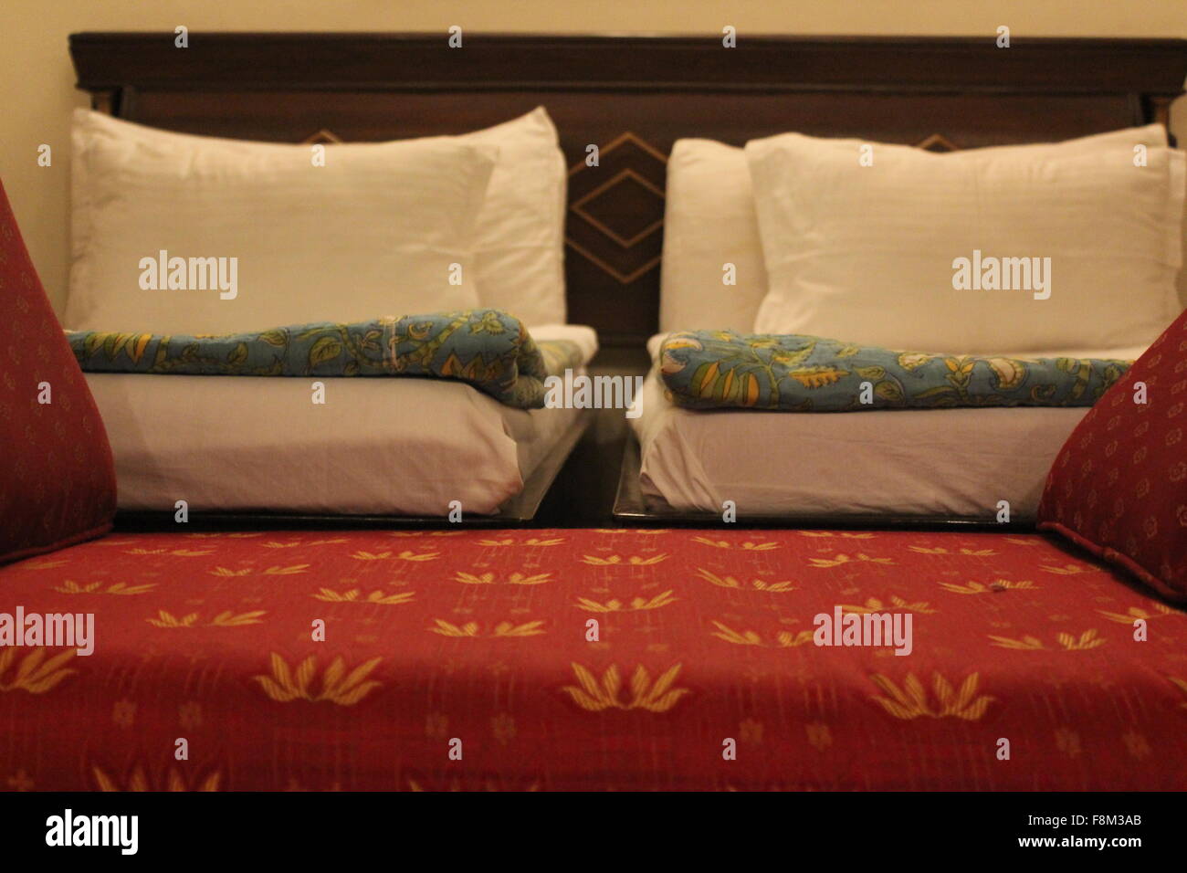 AGRA, INDIA - NOV 26: Traditional Indian hospitality room in an hotel ...