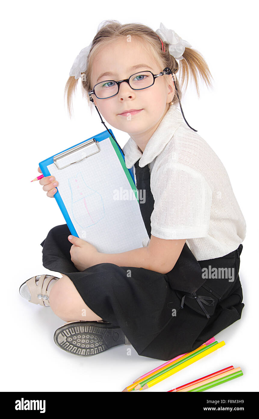 Little girl writing with pencils Stock Photo - Alamy