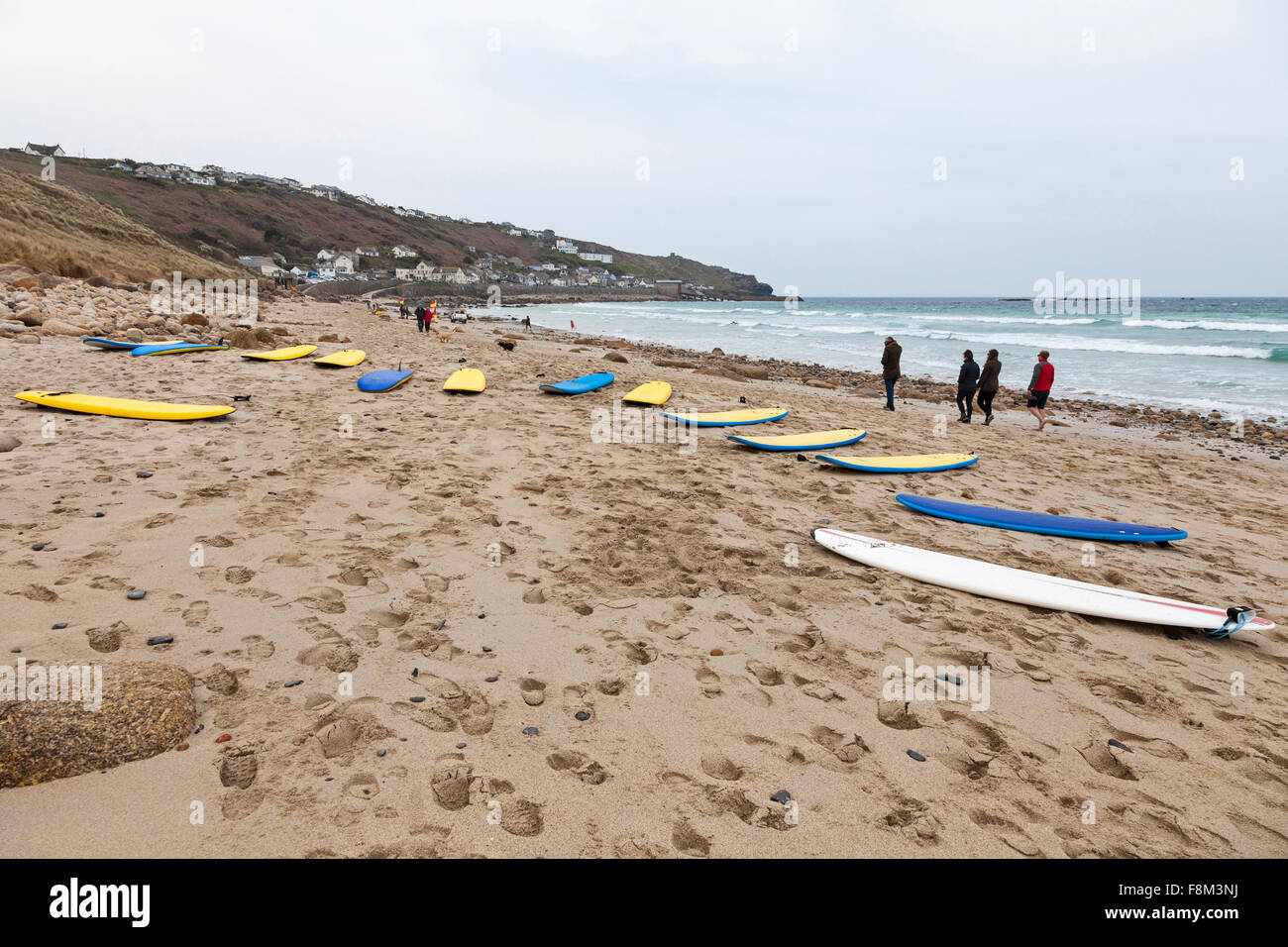 Surf boards on Sennen Cove beach Cornwall England United Kingdom Stock ...