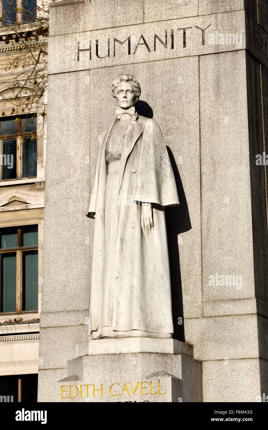 London, England, UK. Monument to Edith Cavell (1865-1915; nurse shot in ...