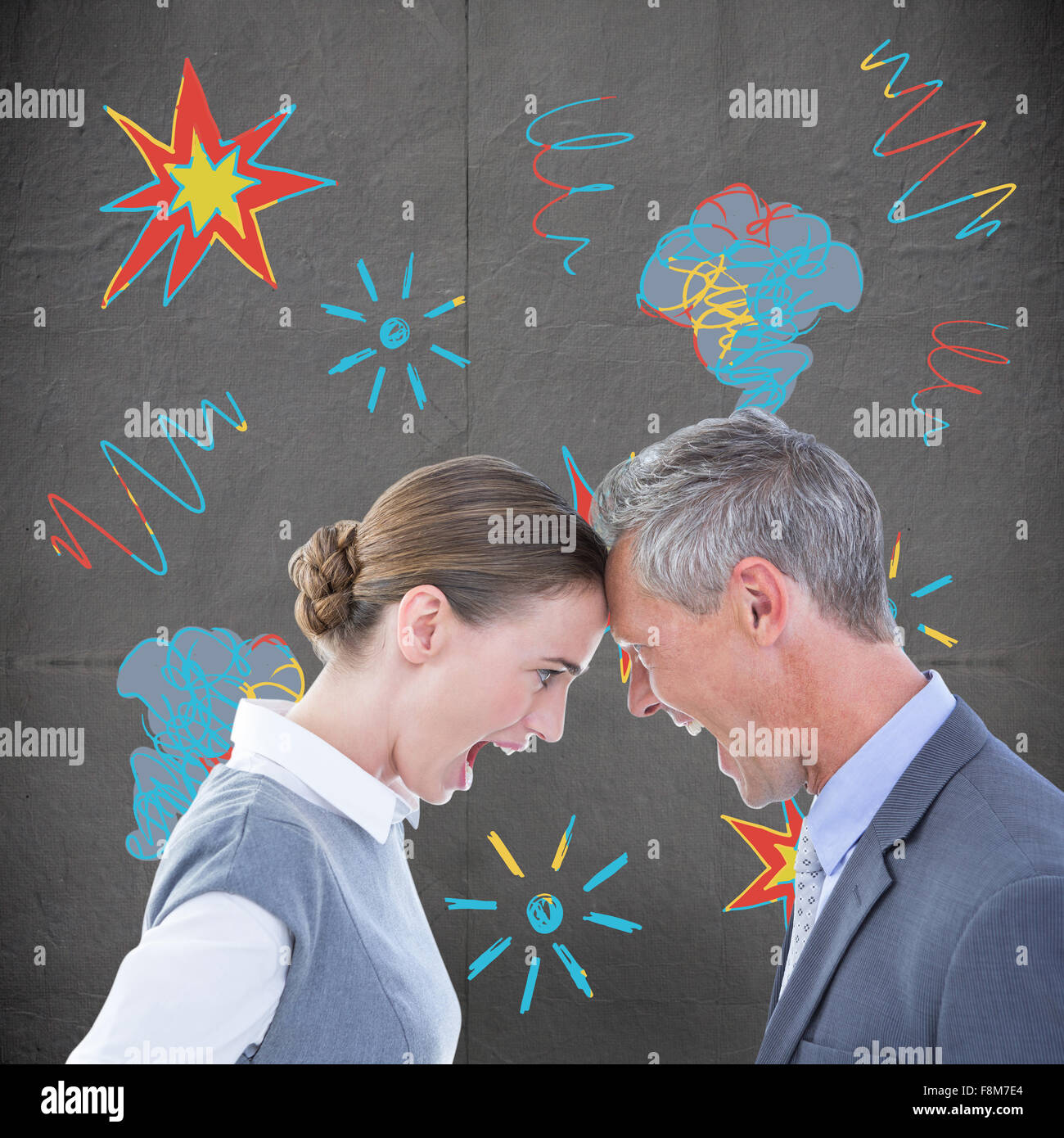 Composite image of business people yelling at each other over white ...