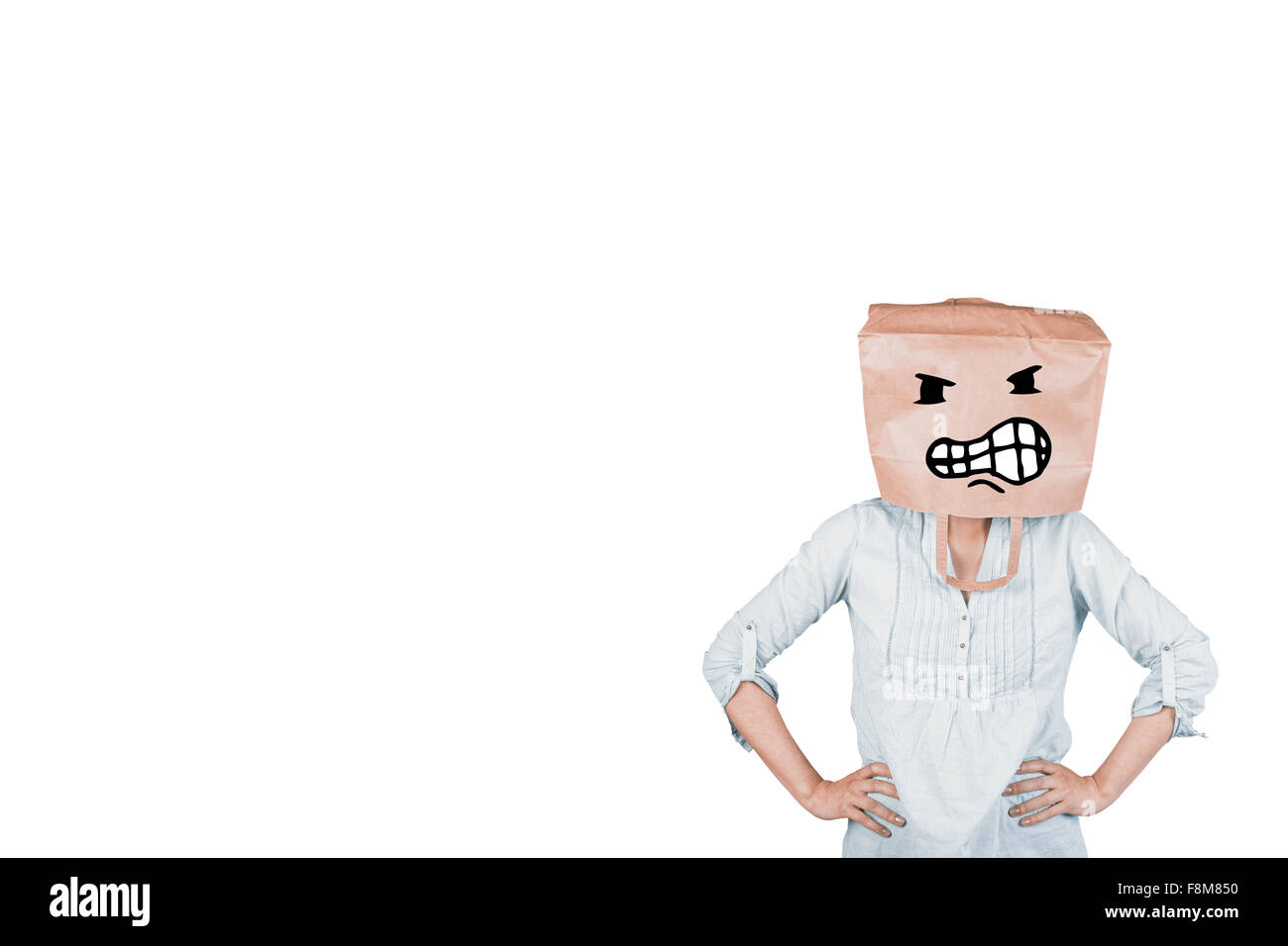 Composite image of woman covering head with brown paper bag Stock Photo ...
